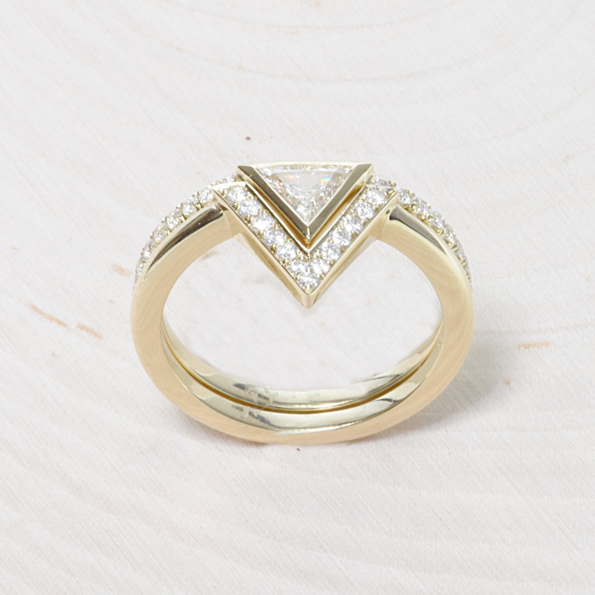 14K Yellow Gold Triangle Engagement Ring Set – Rondels Jewelry ...